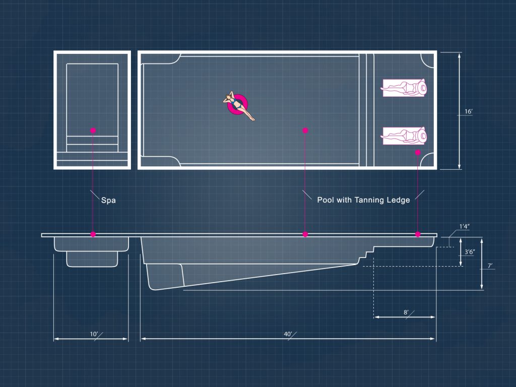 Radiance T40 - Large Rectangle 16' x 40' Pool with Tanning Deck