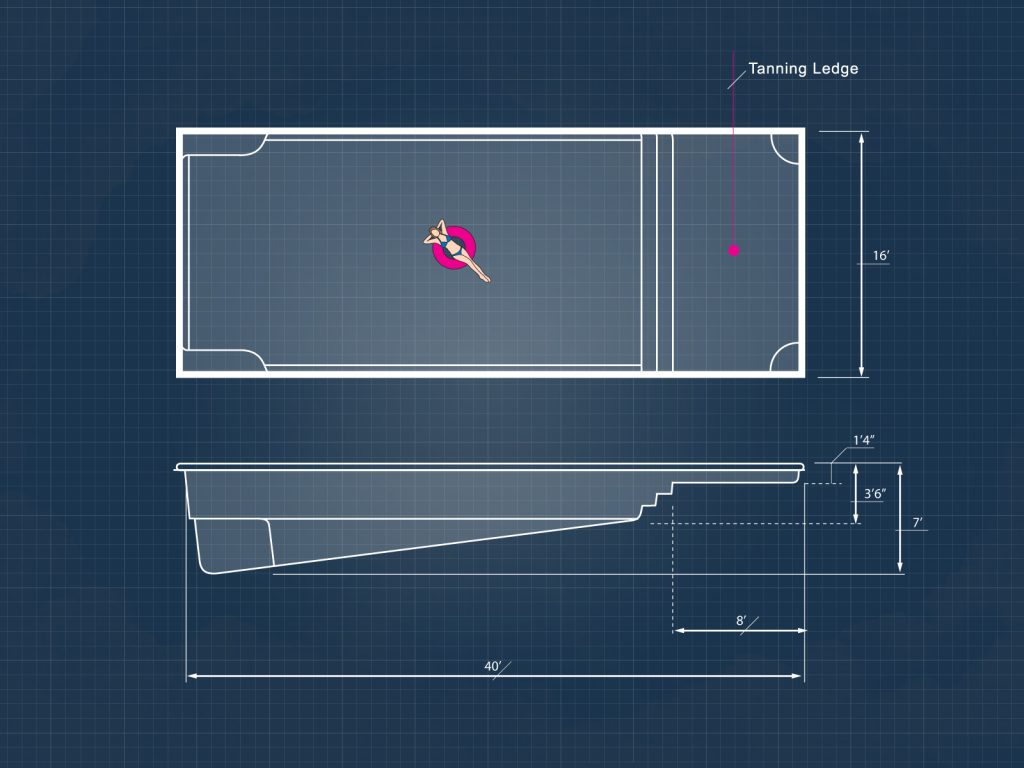 Radiance T40 - Large Rectangle 16' x 40' Pool with Tanning Deck