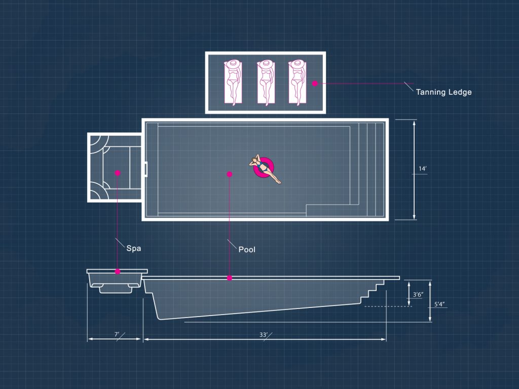 Radiance 33S - Rectangular 14' x 33' Fiberglass Pool
