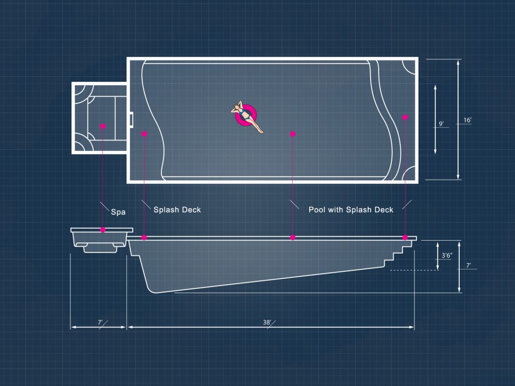 Radiance D38 - Large Rectangle 16' x 37' Pool + 2 Splash Decks